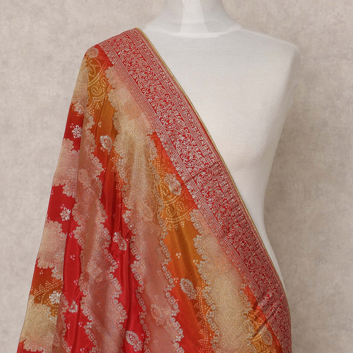 Rust Red & Mustard Gold Zari Weave Tussar Silk Dupatta – Handcrafted in ...