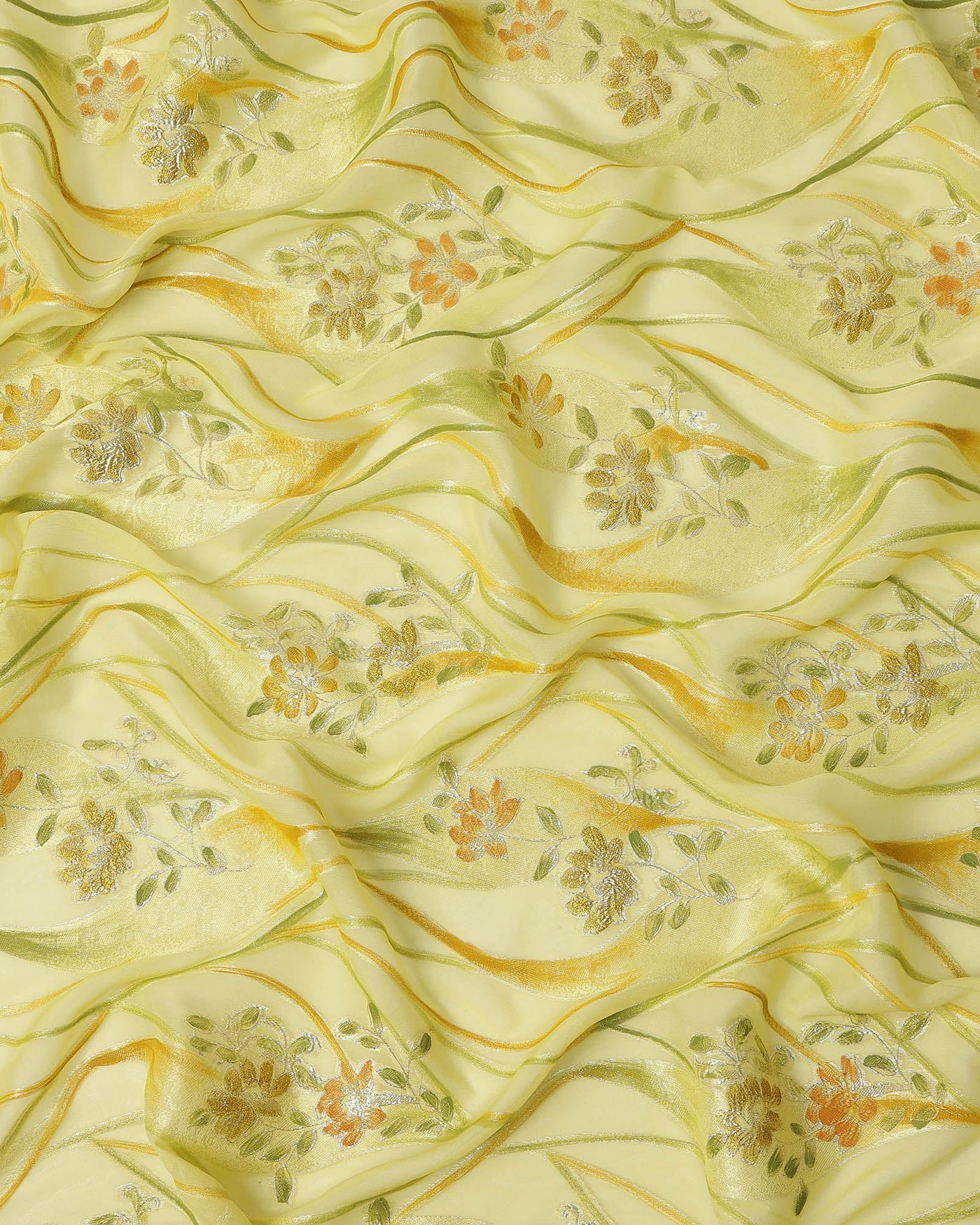 Lemon Yellow Pure Silk Chiffon Metallic Print Fabric – Regal Fabrics