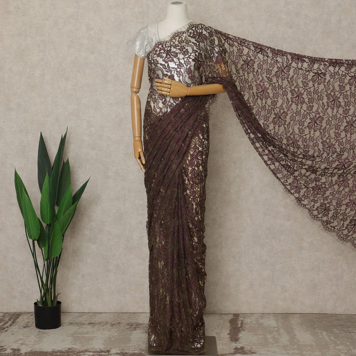 Plum Wine French 2-Tone Chantilly Lace Saree – Buy Online – Regal Fabrics