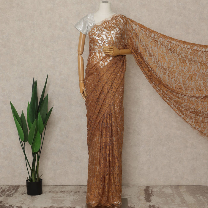 Copper 2-Tone French Chantilly Lace Saree – Premium Couture – Regal Fabrics