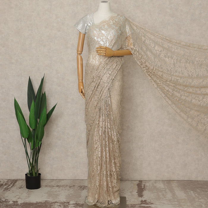 Beige French Chantilly Lace Saree – Premium Designer Fabric – Regal Fabrics