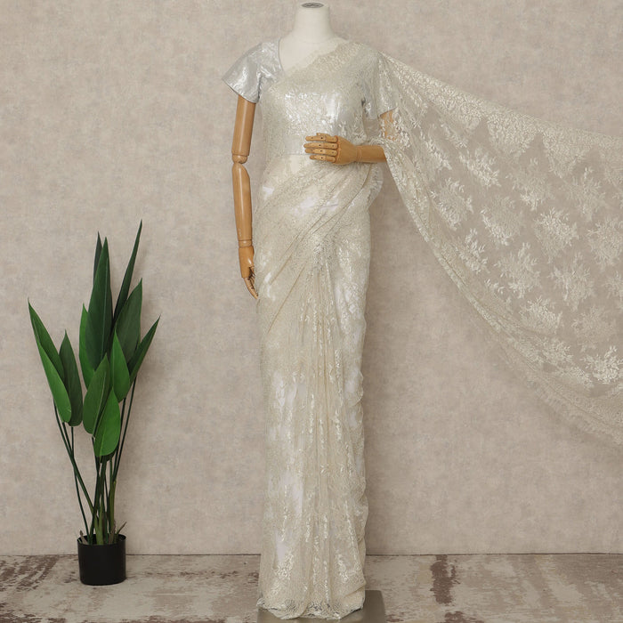 Ivory French Metallic Chantilly Saree Lace – Regal Fabrics