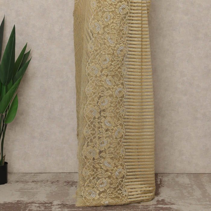Buy Champagne Gold French Metallic Chantilly Lace Saree – Regal Fabrics