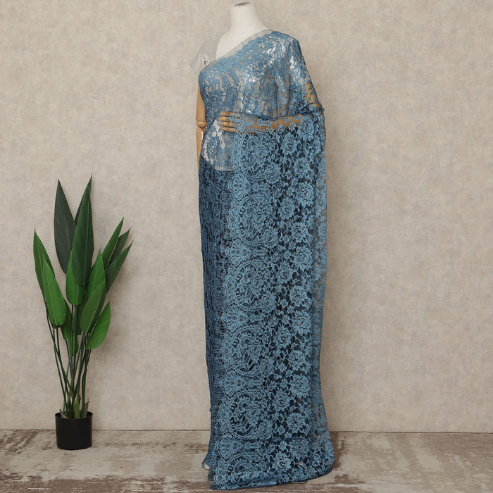 Steel Blue French 2-Tone Chantilly Lace Saree Fabric – Regal Fabrics