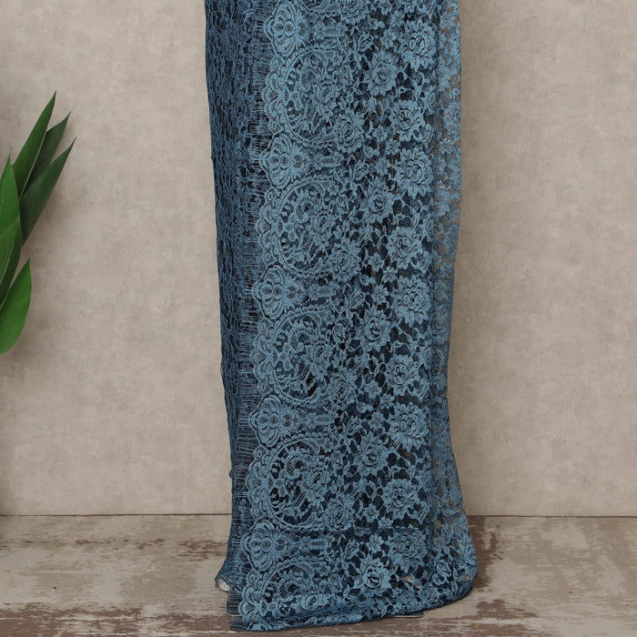 Steel Blue French 2-Tone Chantilly Lace Saree Fabric – Regal Fabrics