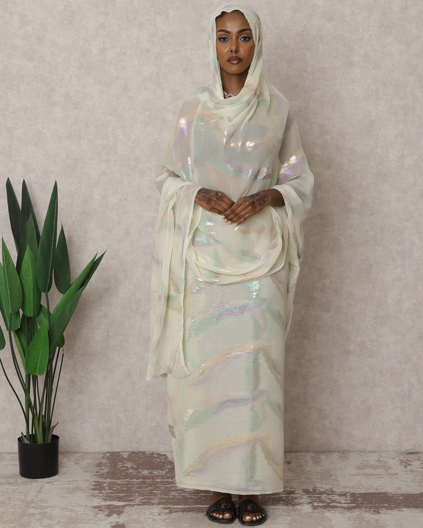 Light Yellow Sudanese Thobe – Silk Chiffon with Metallic Lurex, 4.5M ...