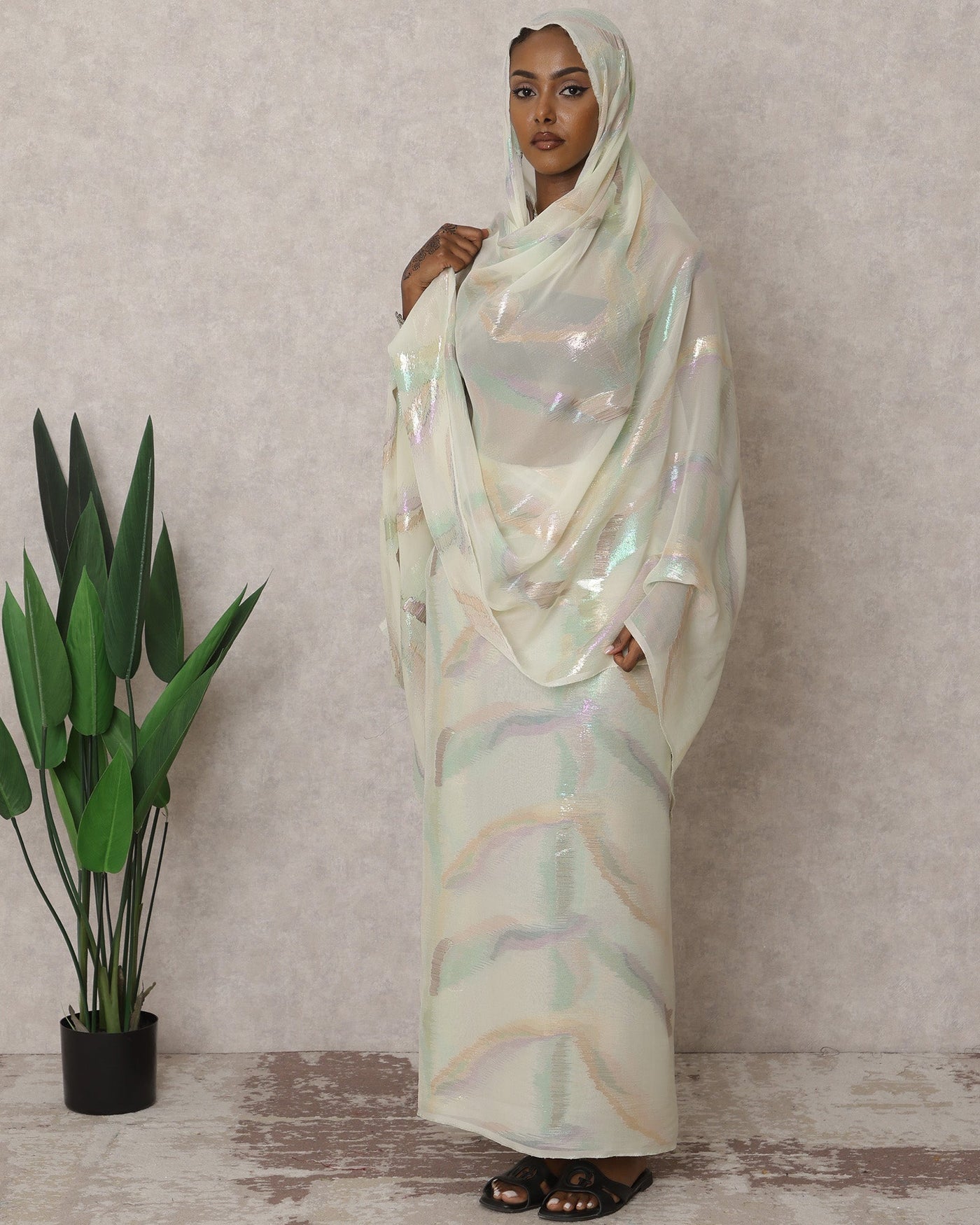 Light Yellow Sudanese Thobe – Silk Chiffon with Metallic Lurex, 4.5M ...