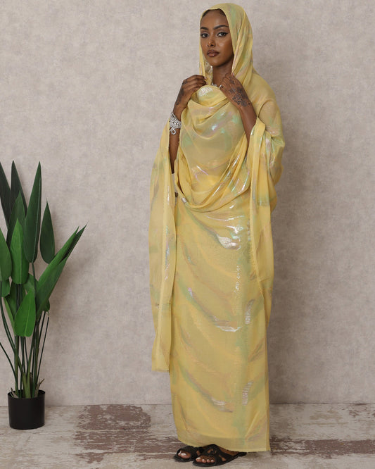 Yellow Sudanese Thobe – Silk Chiffon with Metallic Lurex, 4.5M – Regal ...